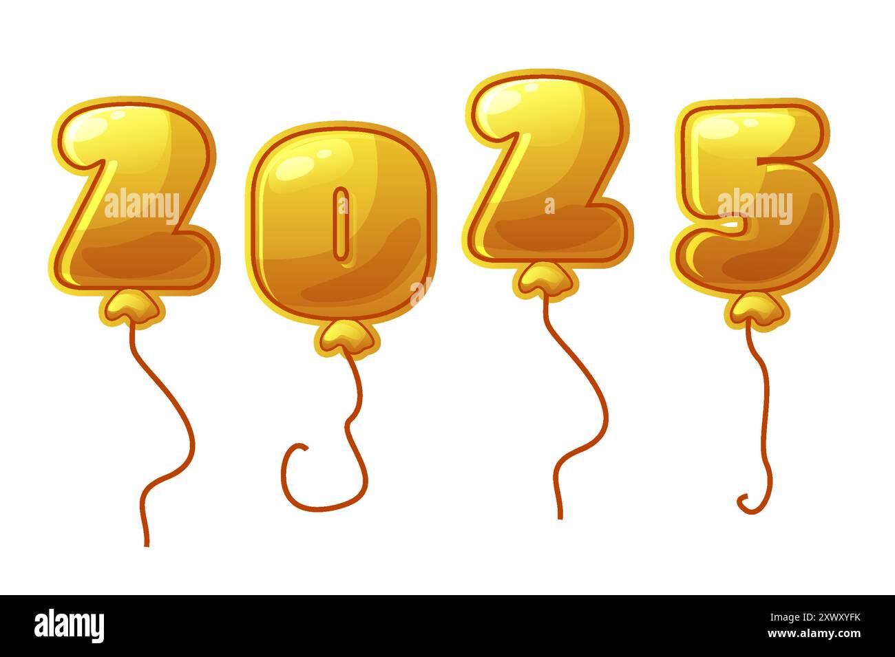 Gold balloon number 2025 new year, isolated vector. Golden holiday ...