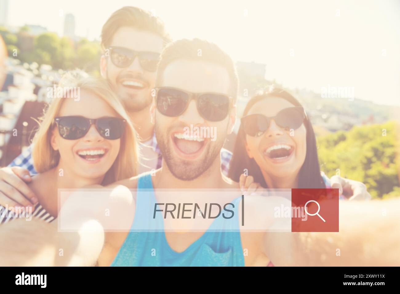 Friends together. Group of cheerful young people bonding to each other ...