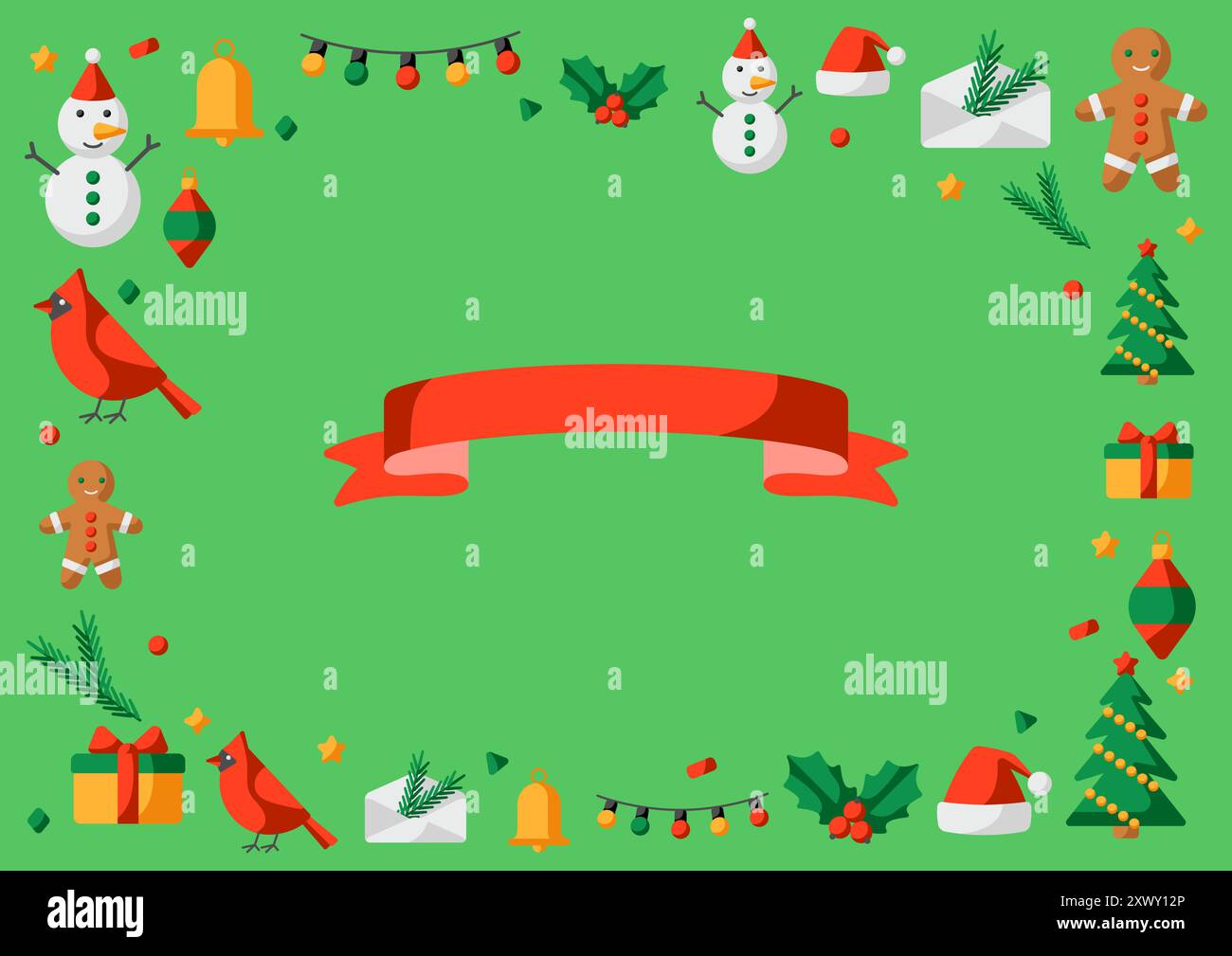 Merry Christmas frame. Holiday illustration in cartoon style Stock ...