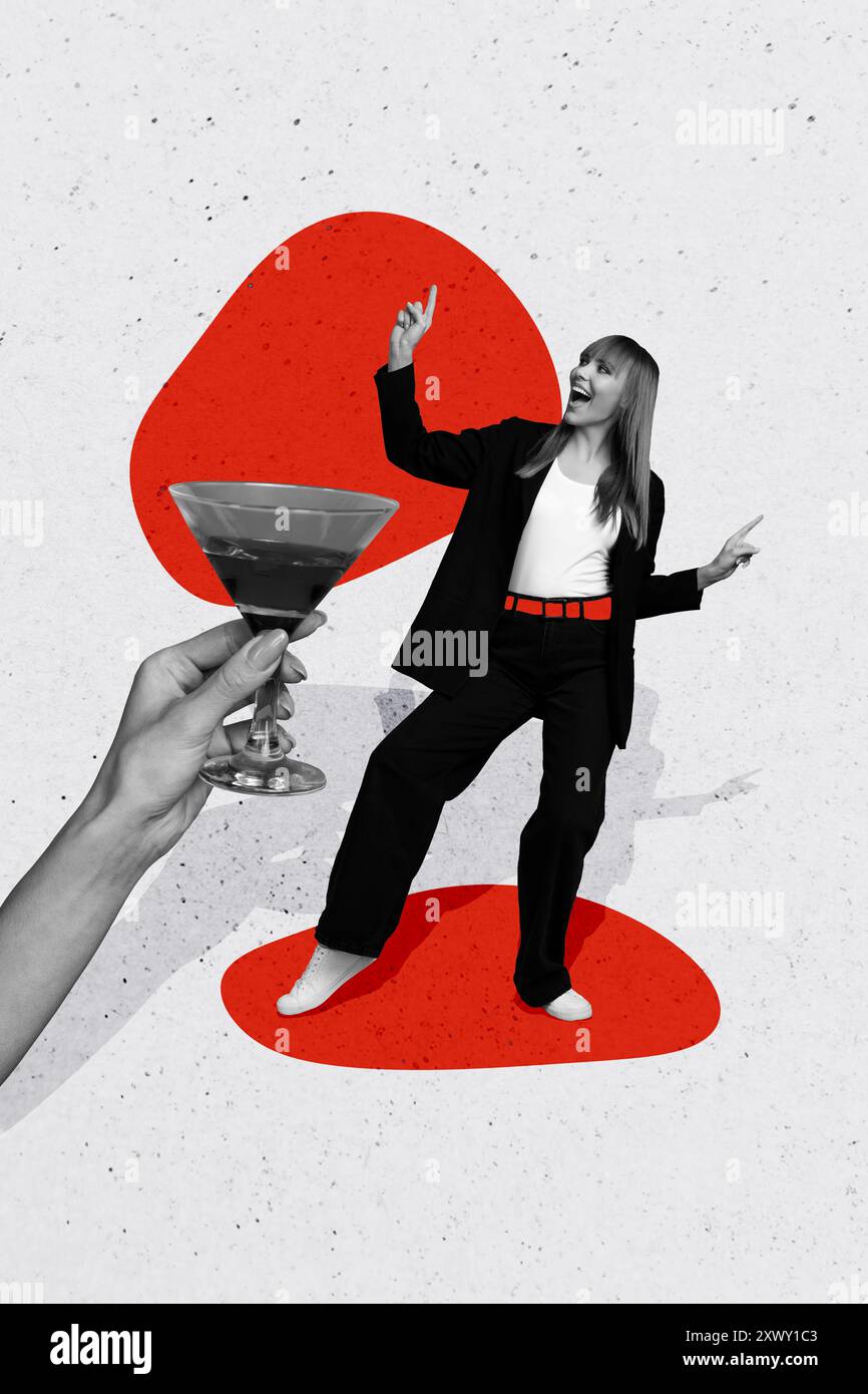 Composite trend artwork 3D sketch photo collage of drink alcohol cocktail wine celebrate holiday ...