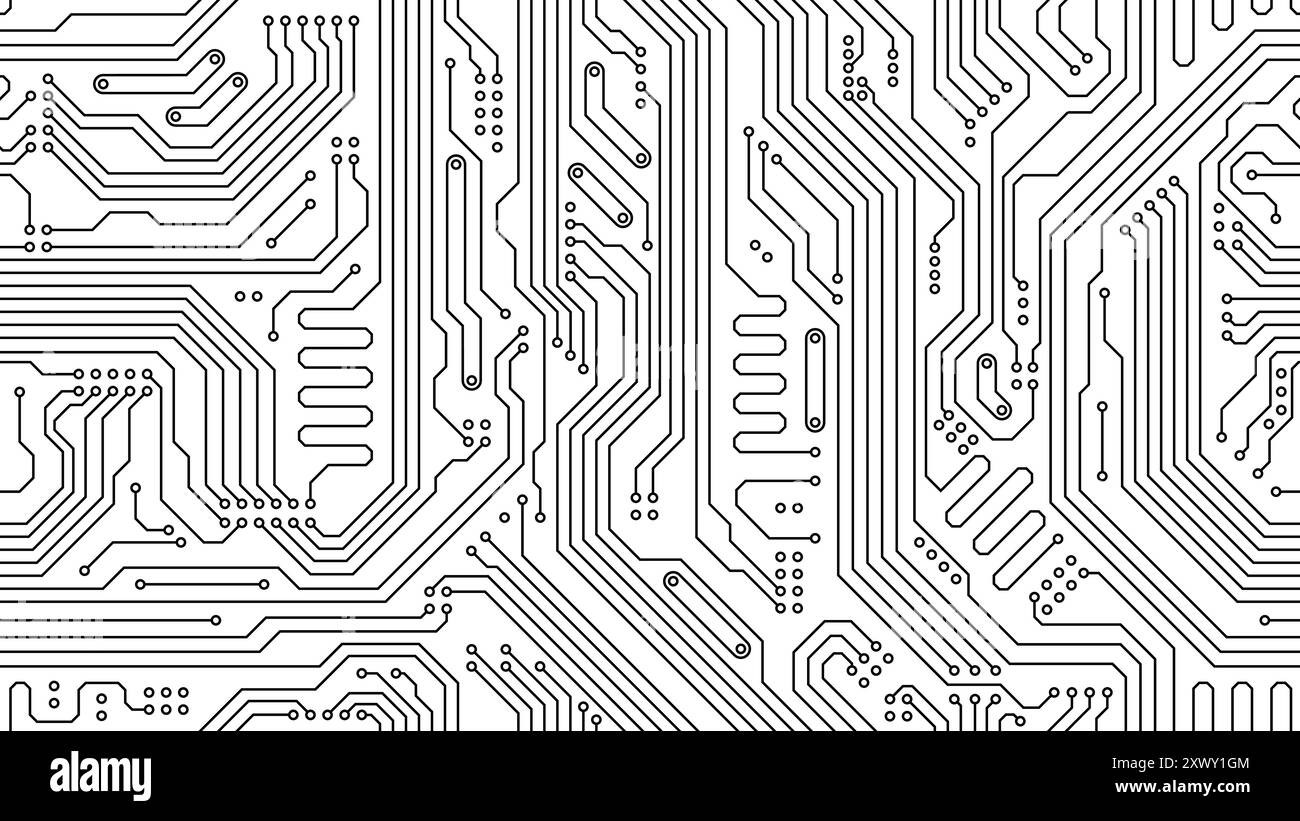 Motherboard pattern of computer circuit board, vector seamless background. Motherboard or ...