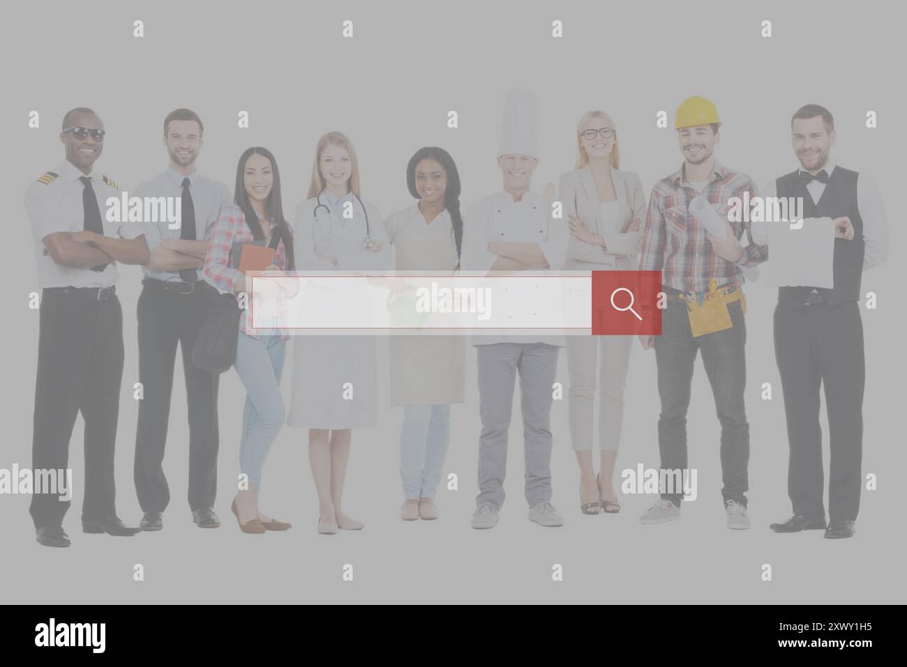 Job search. Group of diverse people in different occupations standing ...