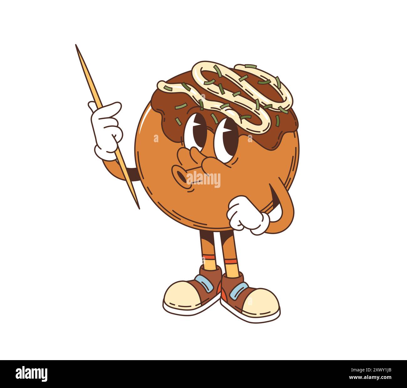 Retro cartoon Japanese Takoyaki groovy character with funny face ...