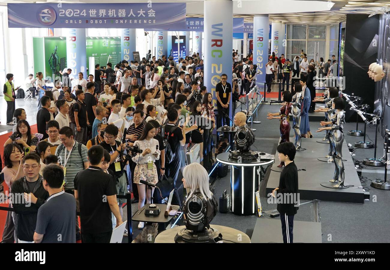 Beijing, China. 21st Aug, 2024. People visit the World Robot Conference ...