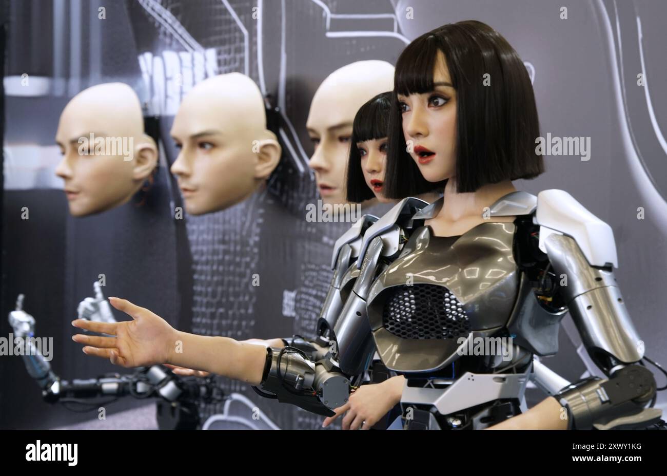 Beijing, China. 21st Aug, 2024. Humanoid robots are pictured during the ...