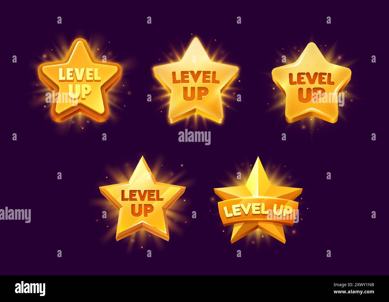 Level up rank, game star badges or pop up icons. Isolated vector golden ... Level up rank, game star badges or pop up icons. Isolated vector golden ...