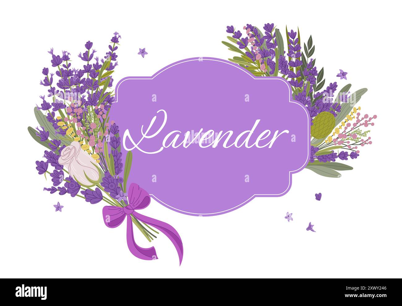 Decorative frame with lavender flowers. Isolated vector elegant border ...