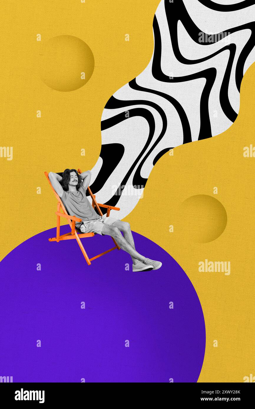 Vertical poster collage young man carefree sleep take nap armchair ...