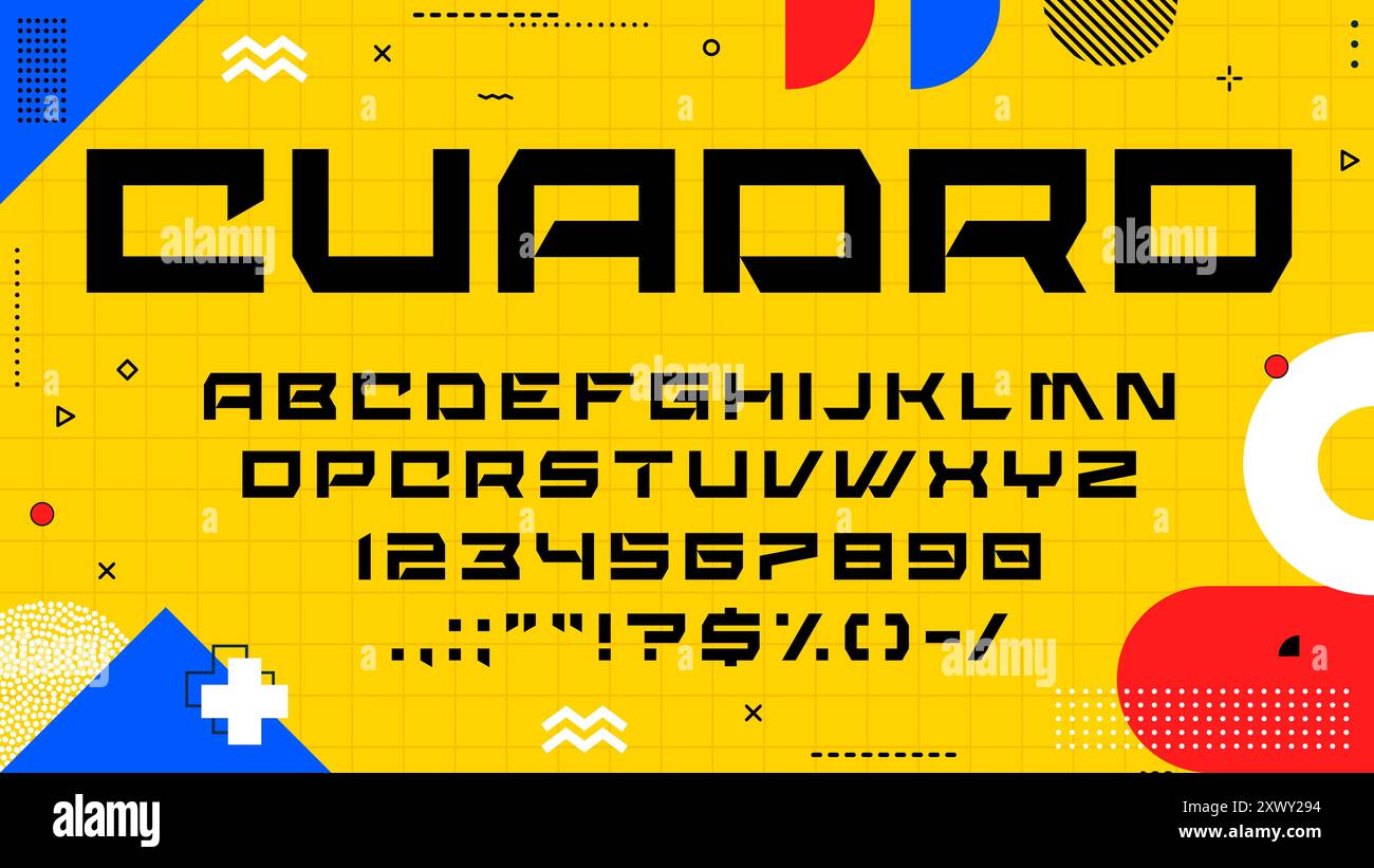 Strong futuristic type, square sport font, techno English alphabet ...