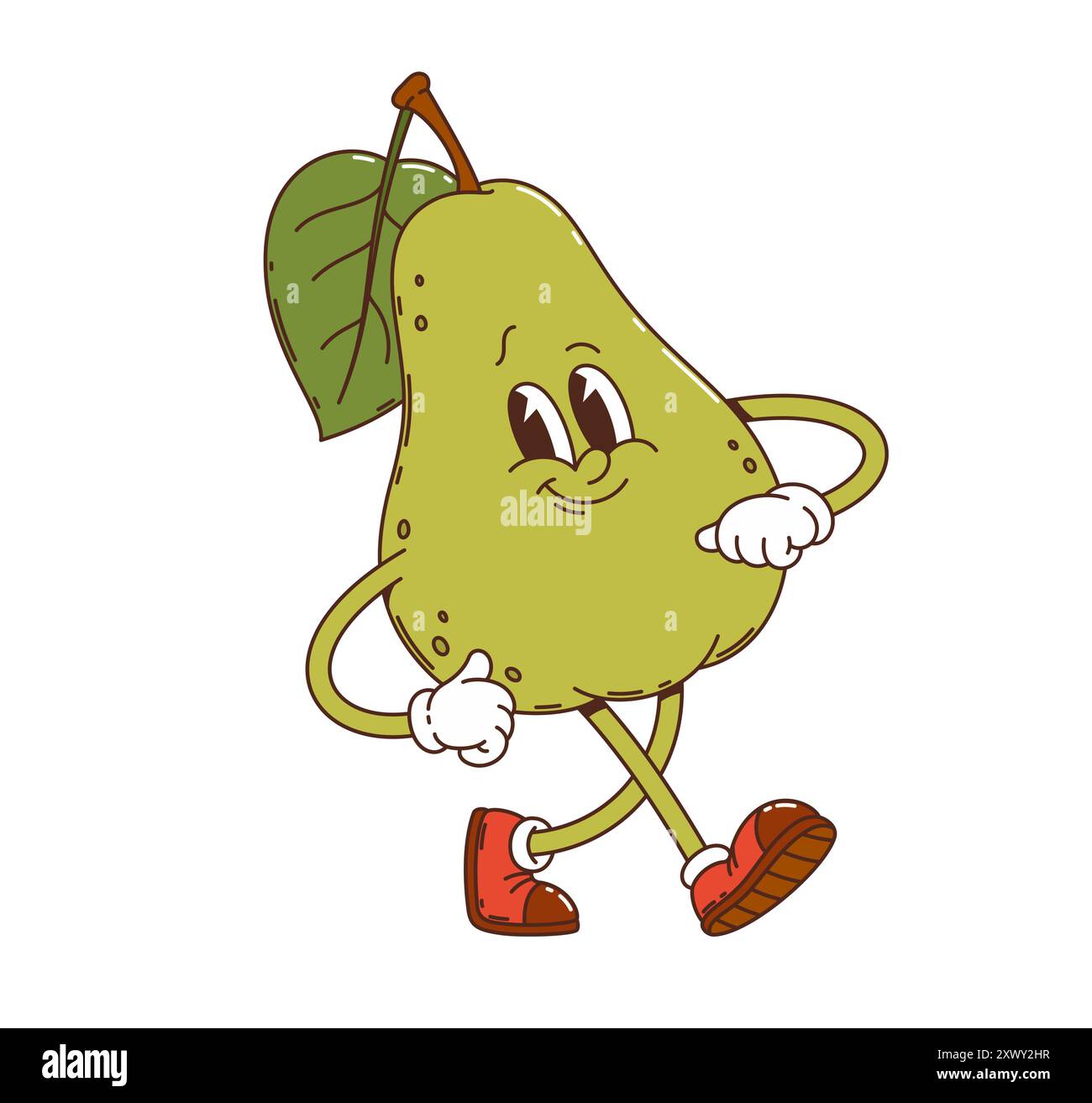 Cartoon groovy pear fruit character. Isolated vector anthropomorphic ...