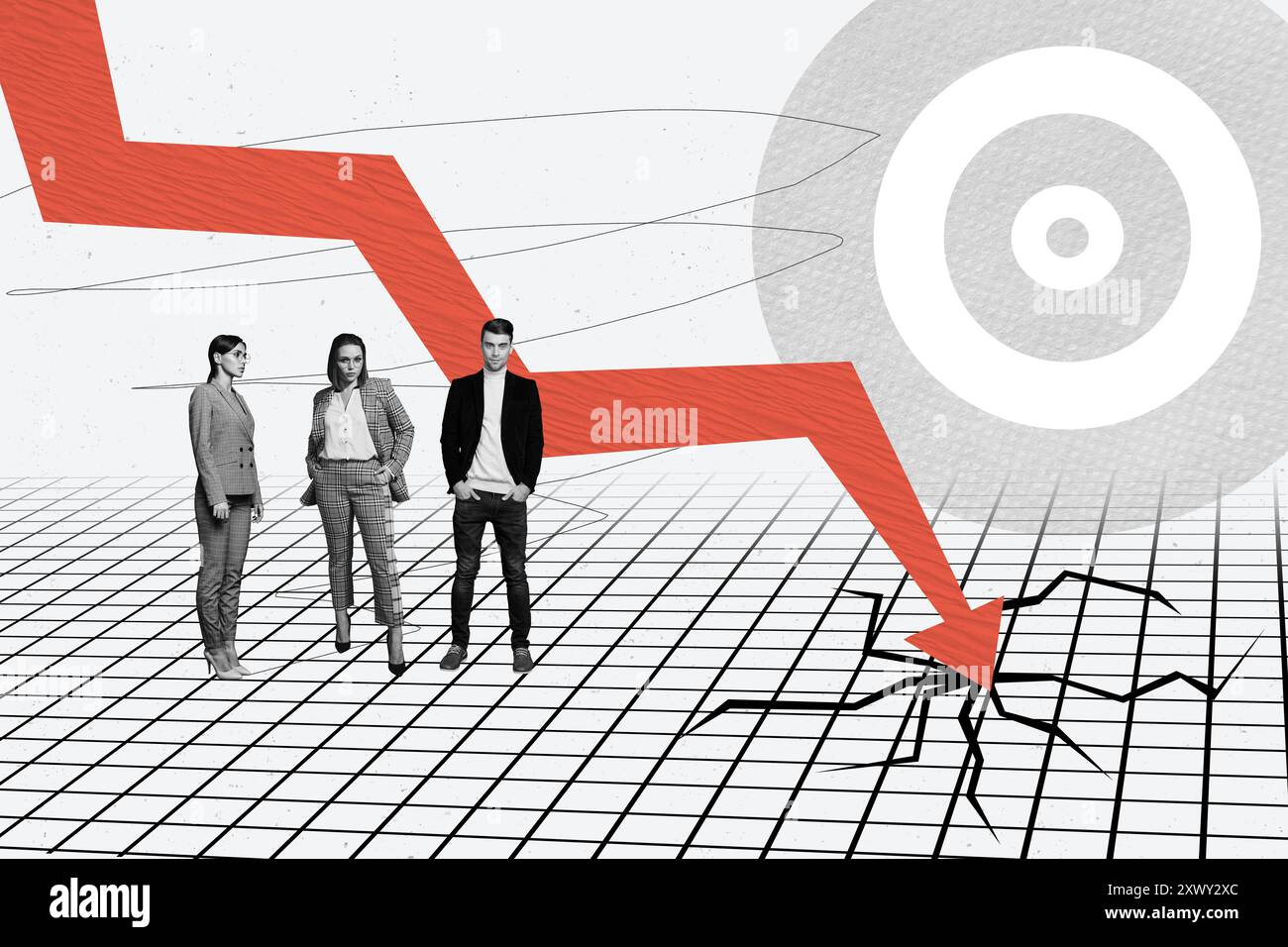 Creative poster collage young colleagues businesspeople economy ...