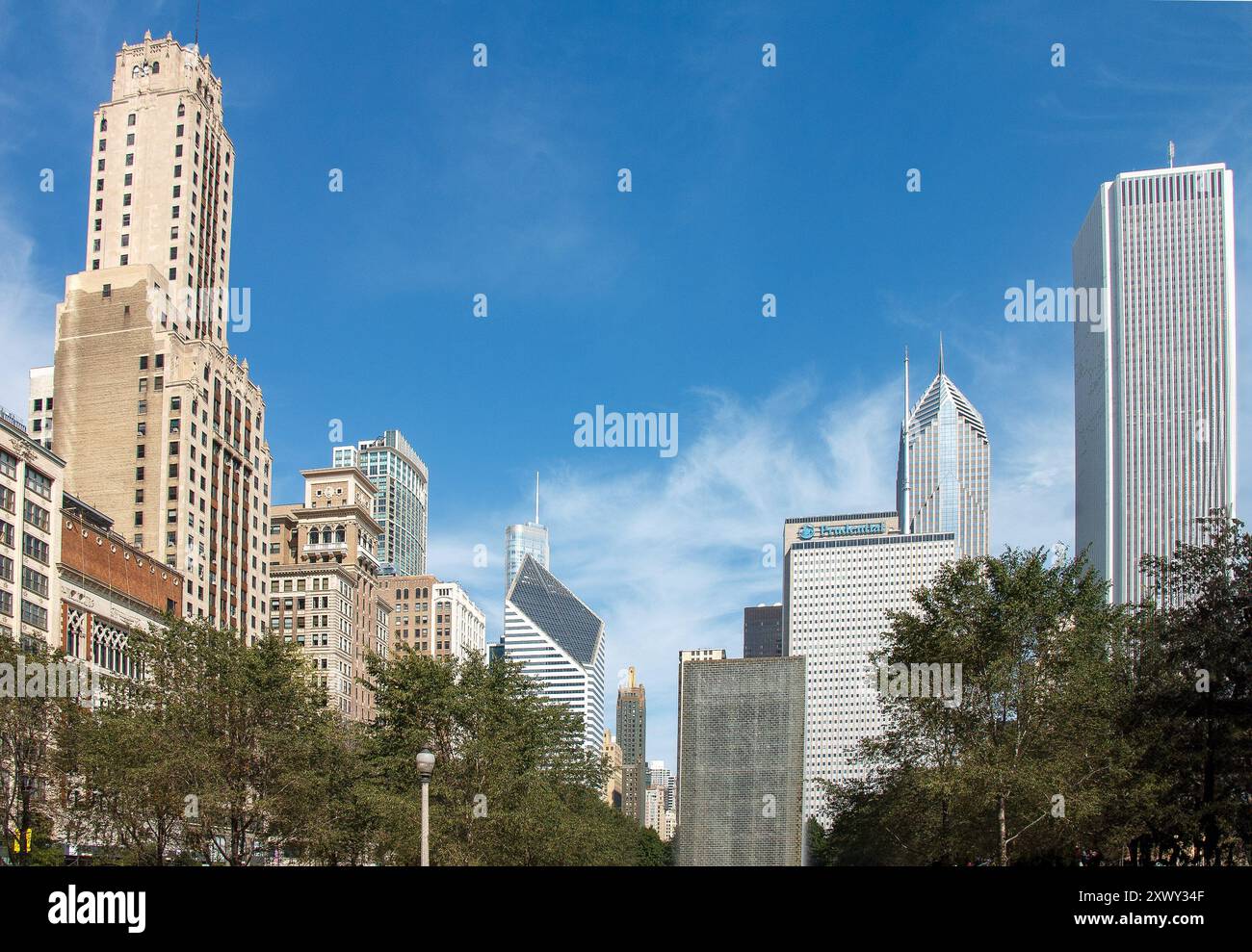 The Millennium park and the skyline with modern architecture buildings ...