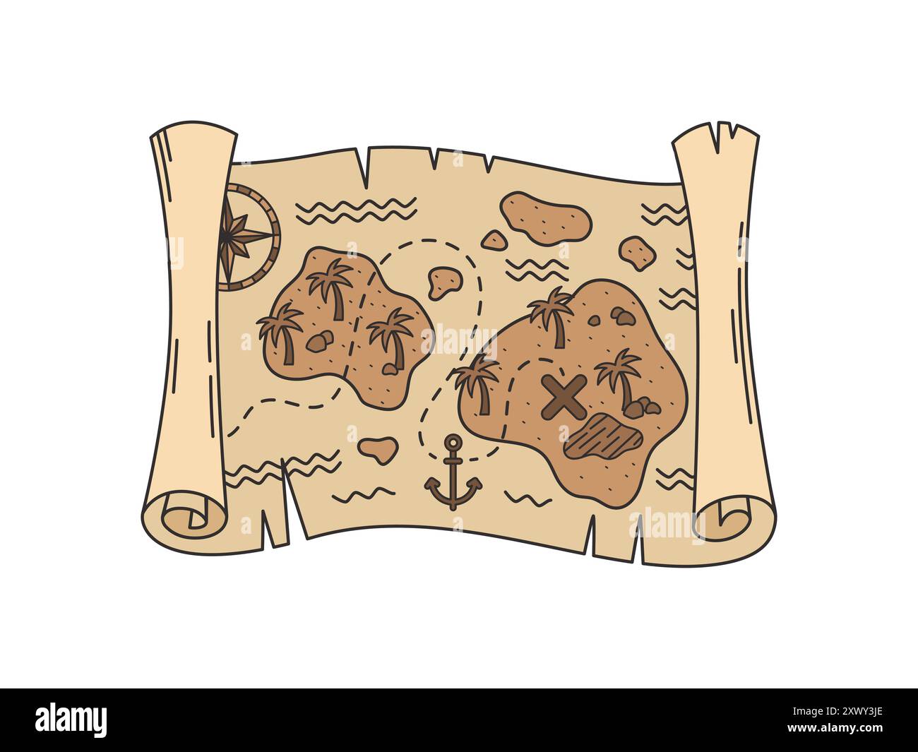 Cartoon groovy pirate and corsair treasures map. Vector worn fantasy ...