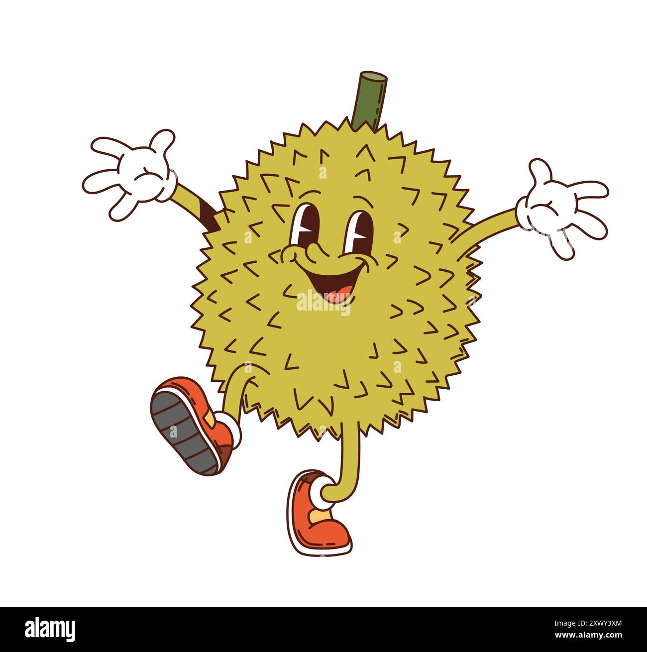 Cartoon groovy durian fruit character. Cheerful, tropical, ripe and ...