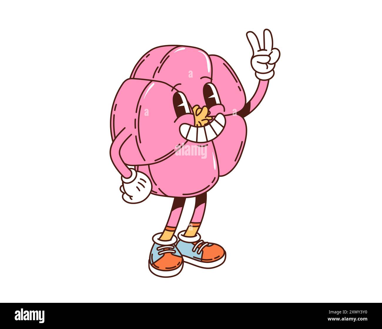 Cartoon groovy japanese namagashi dessert character. Vibrant pink ...