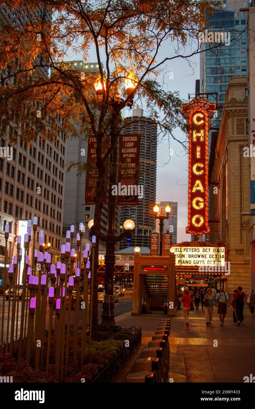 The iconic Chicago Theater Neon Sign at night, the loop, downtown ...
