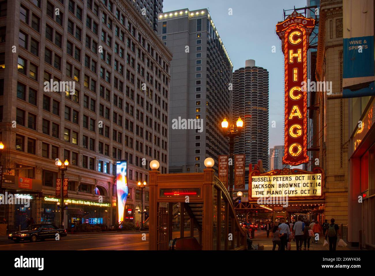 The iconic Chicago Theater Neon Sign at night, the loop, downtown ...