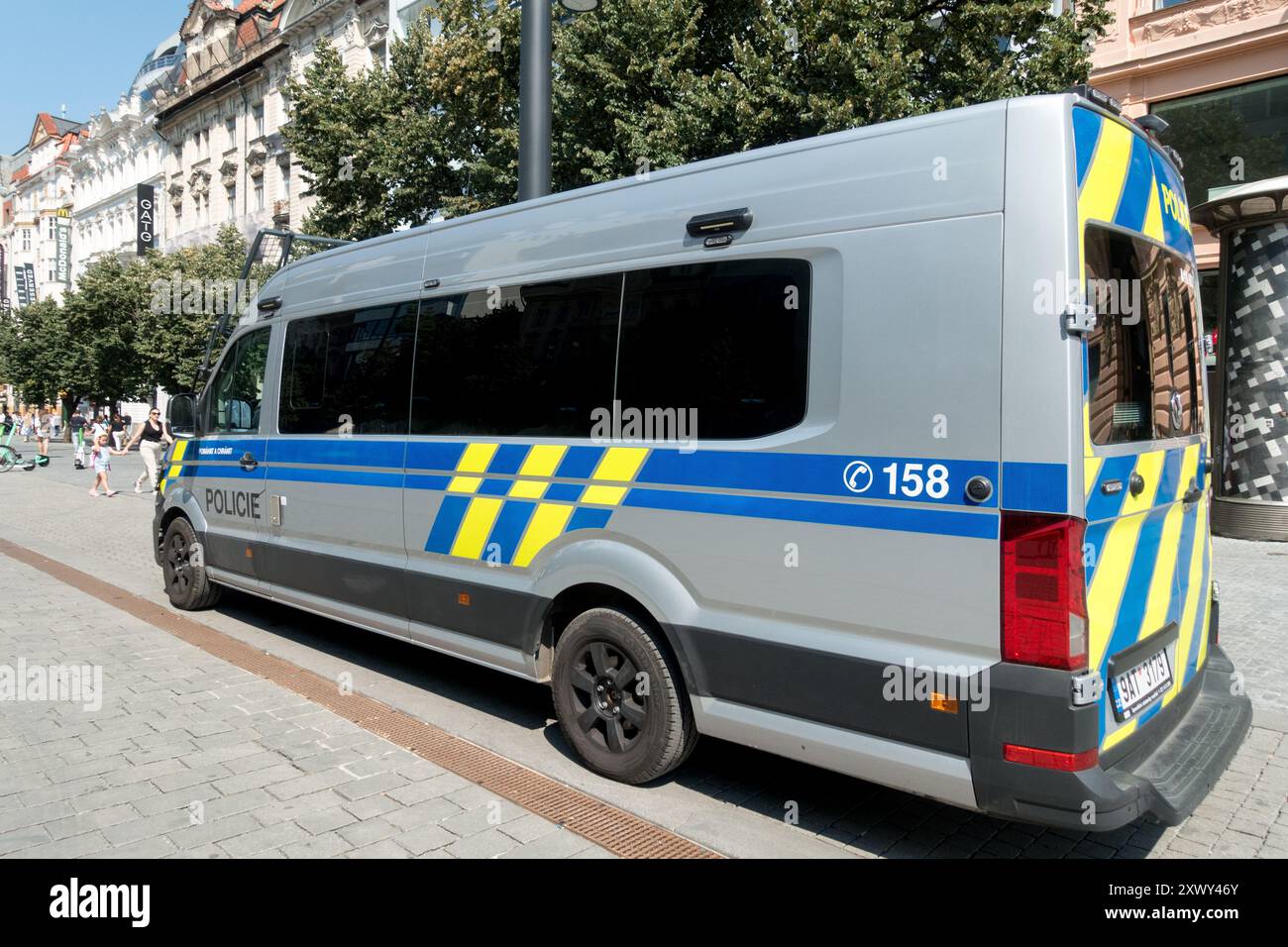 Czech police van patroling on Wenceslas Square Prague Czech Republic ...