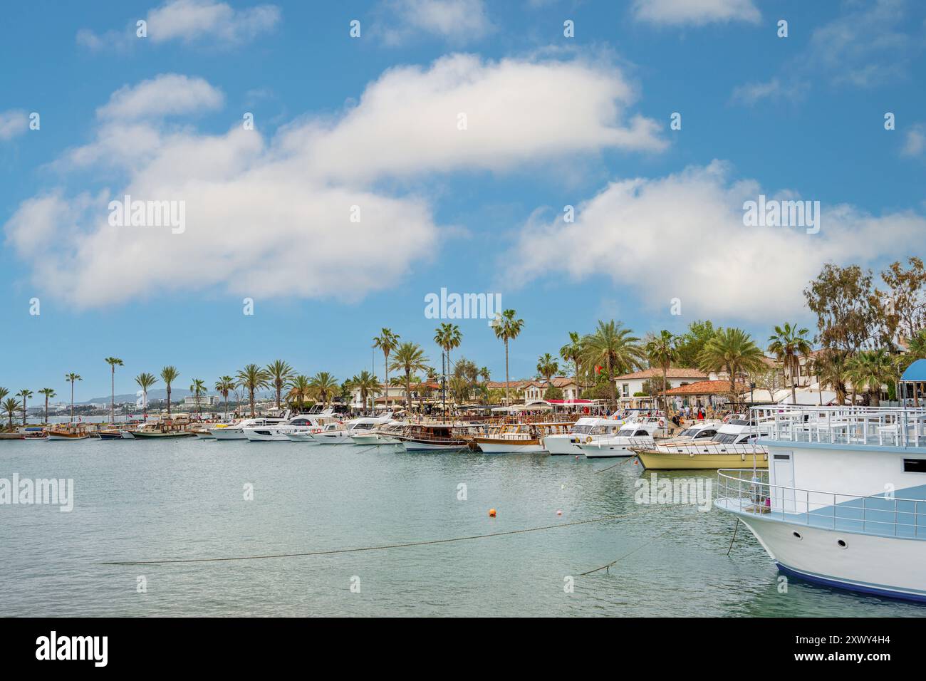 Side, Manavgat, Turkey – April 9, 2024: Sightseeing boats and town ...