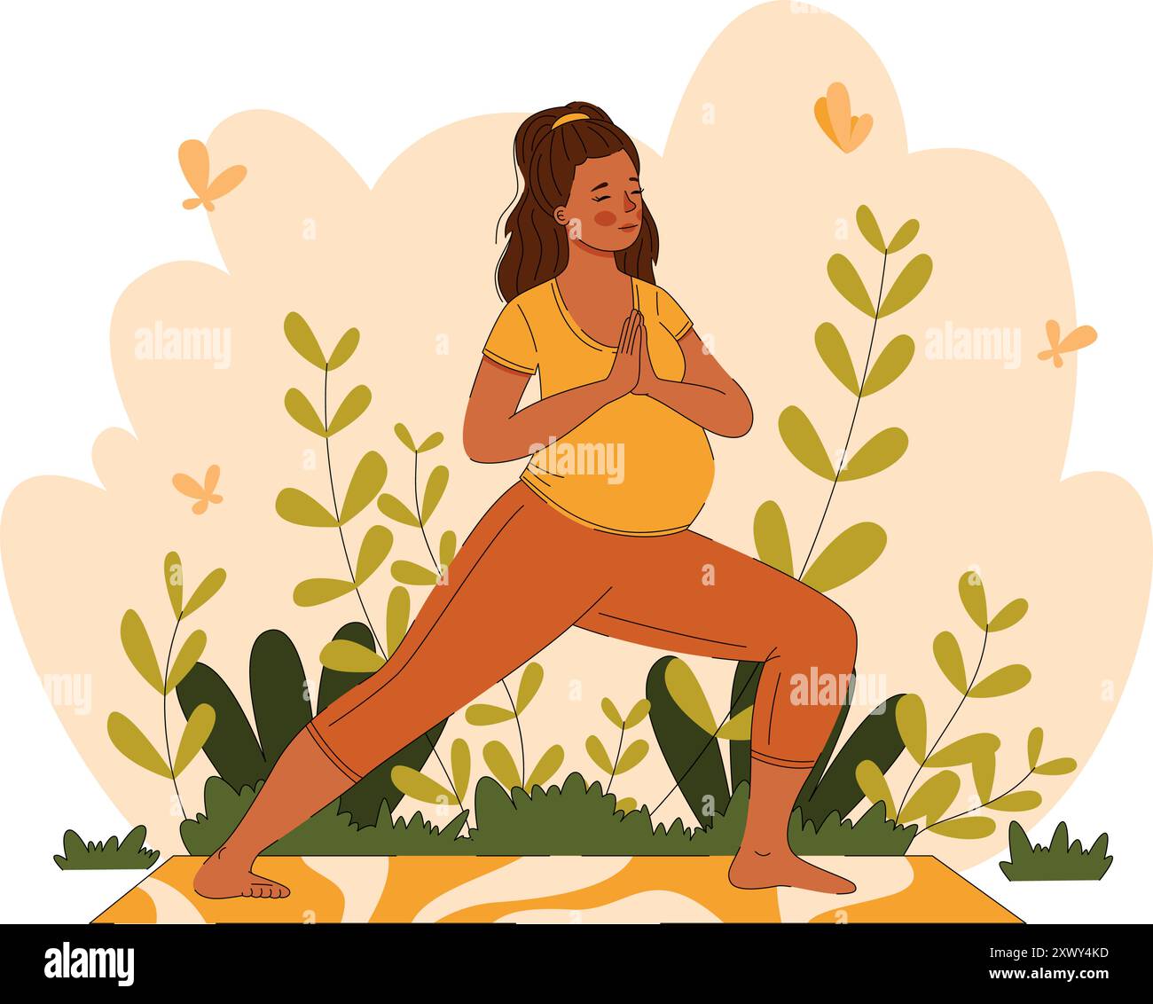 Cartoon of a pregnant woman doing pilates. isolated vector shows a ...