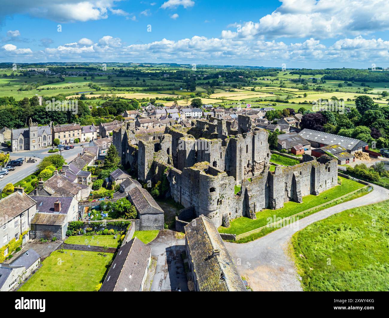 Middleham Castle from a drone, Middleham, Wensleydale, North Yorkshire ...