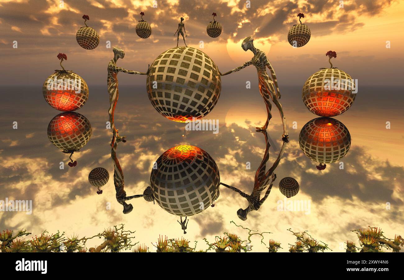 Aliens Programming Garden Spheres Stock Photo - Alamy