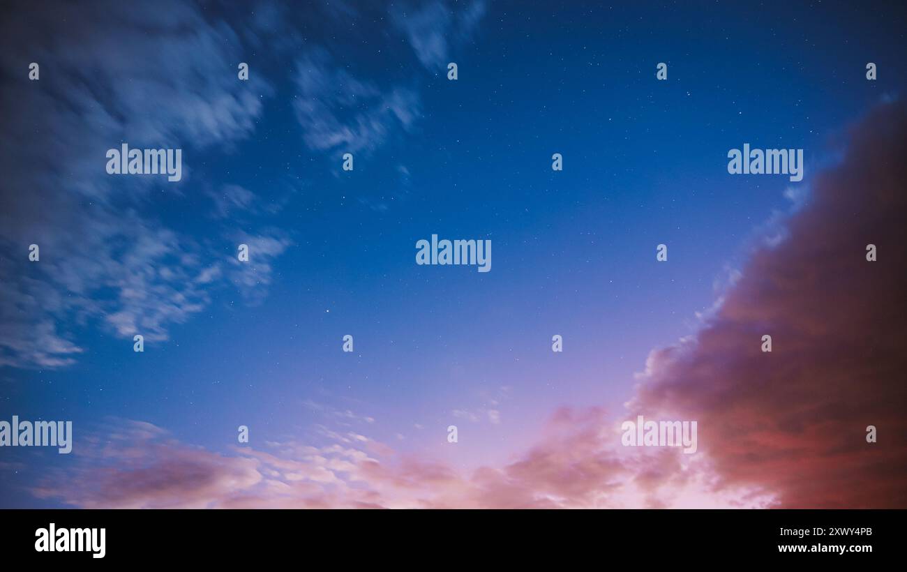Night Starry Sky Transition To Bold Blue Morning Sunset Sky. Real ...