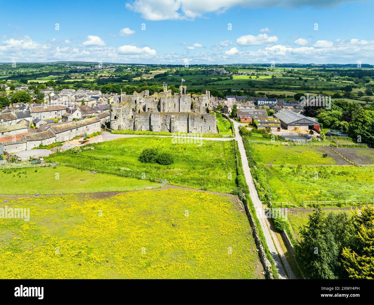 Middleham Castle from a drone, Middleham, Wensleydale, North Yorkshire ...