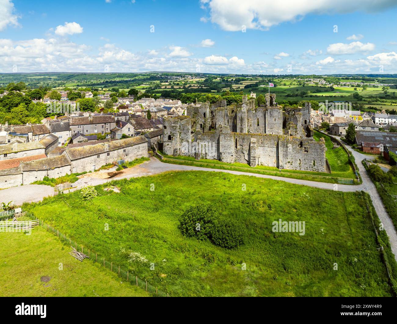 Middleham Castle from a drone, Middleham, Wensleydale, North Yorkshire ...