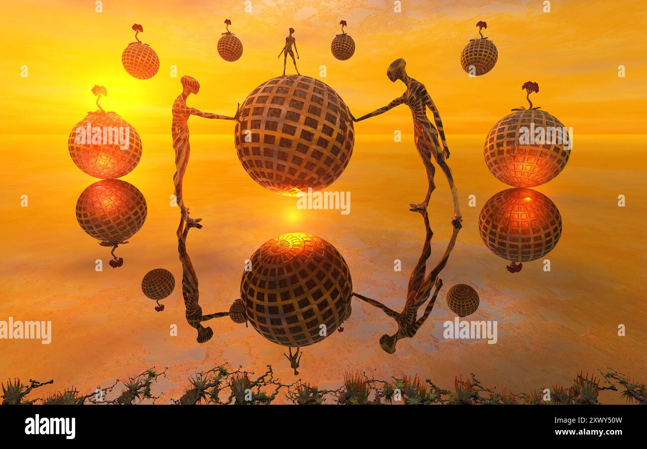 Aliens Programming Garden Spheres Stock Photo - Alamy