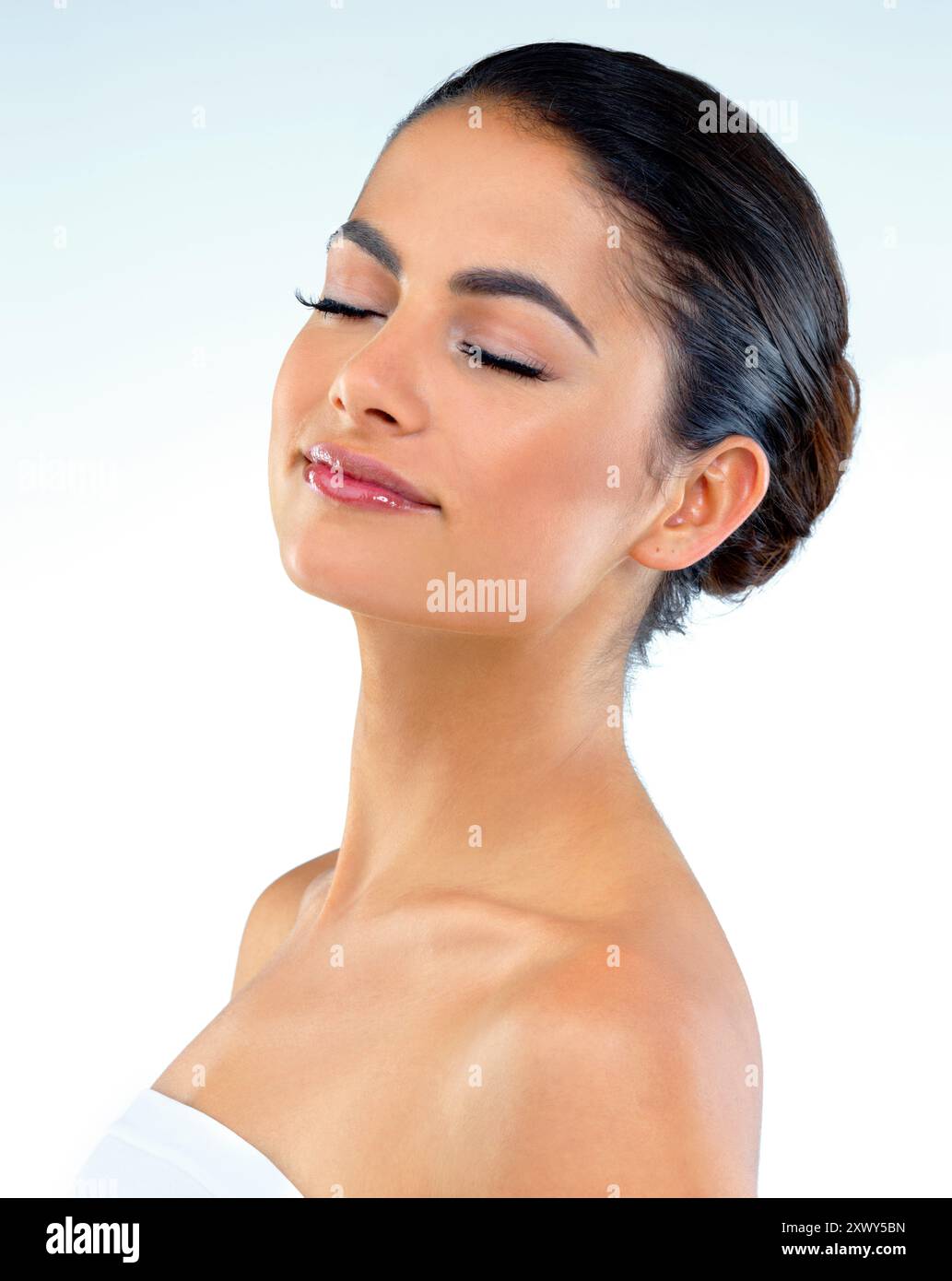 Skincare, calm and woman in studio with hydration, collagen and glow ...