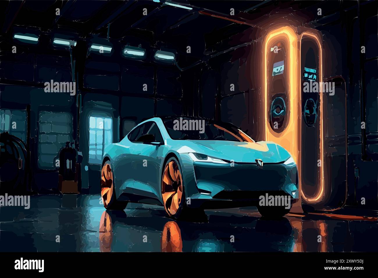 Electric Car Technology Vector Art Illustration Stock Vector Image ...