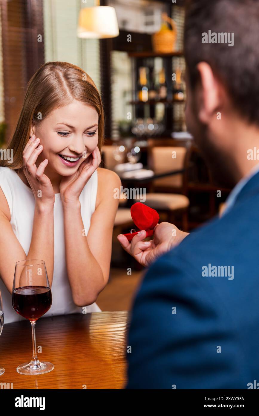 Perfect proposal. Rear view of handsome young man making a proposal ...