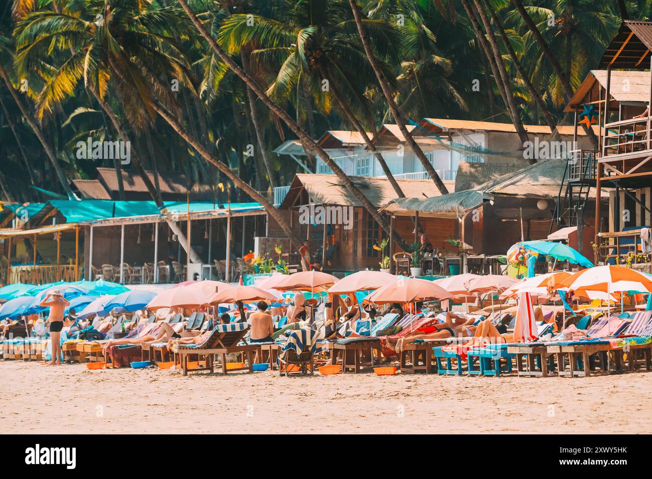 Canacona, Goa, India. People Resting At Famous Palolem Beach In Summer ...
