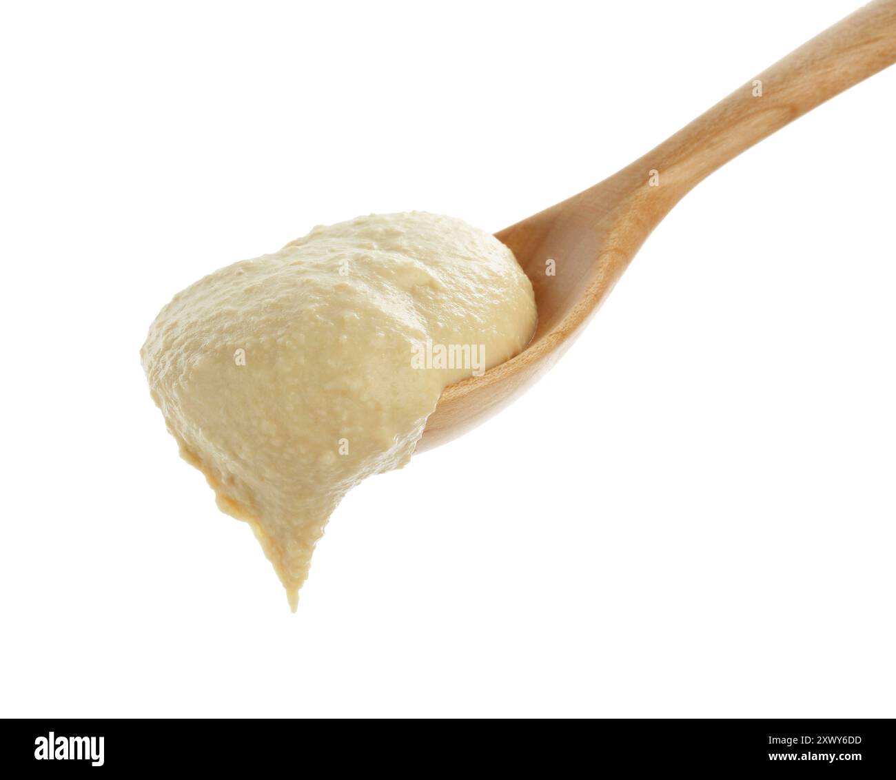 Spoon with delicious hummus isolated on white Stock Photo - Alamy