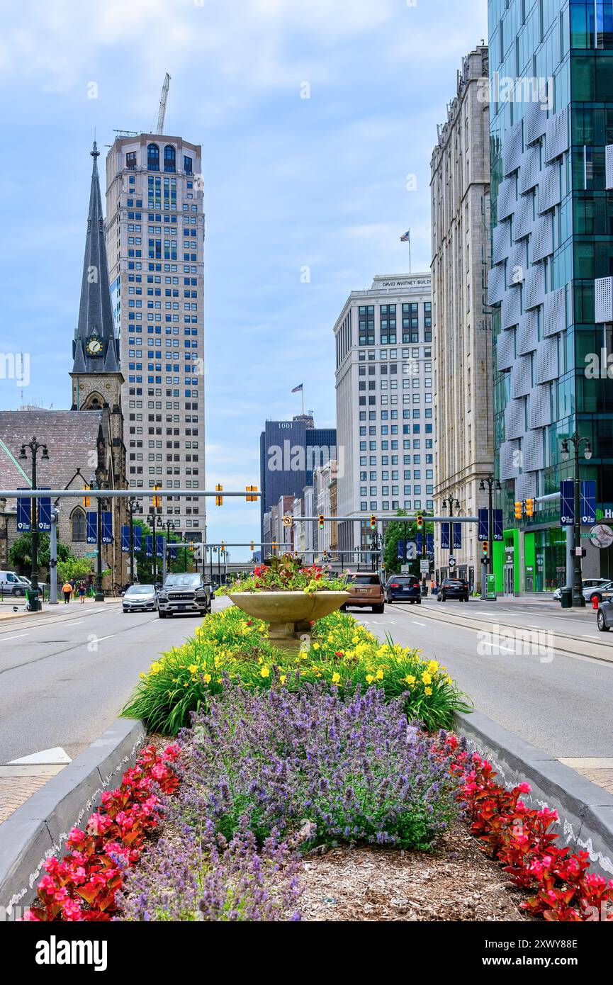 Detroit, USA - August 1, 2024: Symmetry of the garden decorating the ...