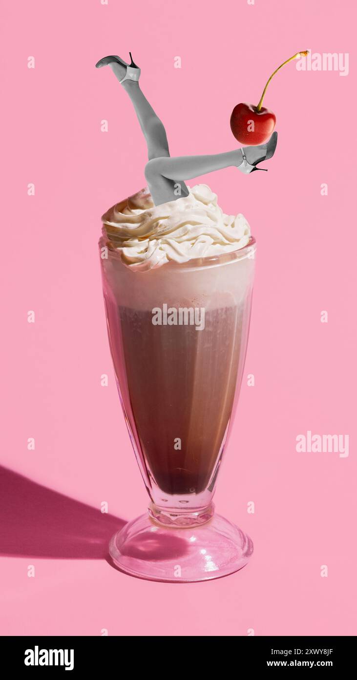 Poster. Contemporary art collage. Legs in high heels playfully emerge ...