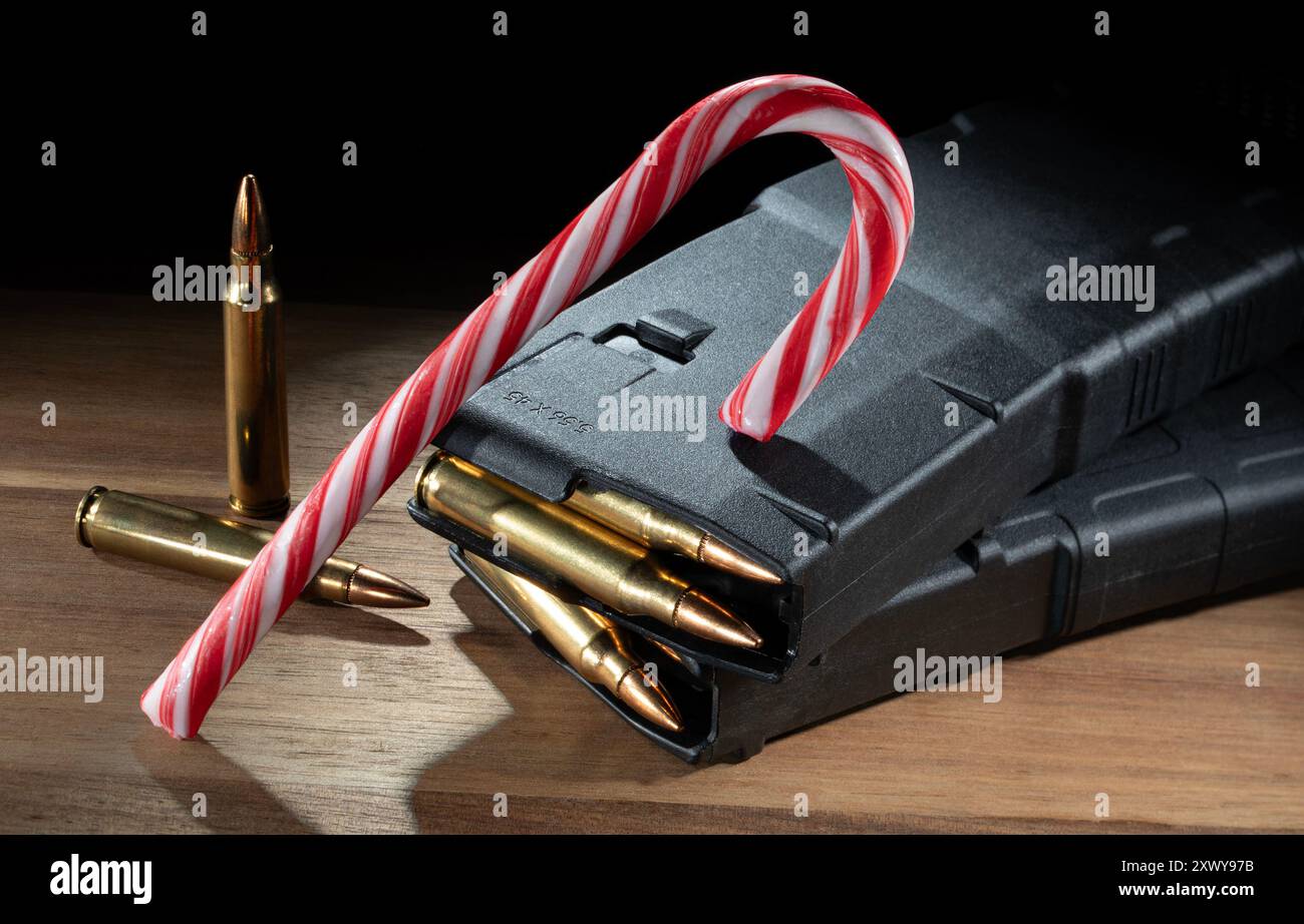 Candy cane on loaded high capacity assault rifle magazines is a sweet ...