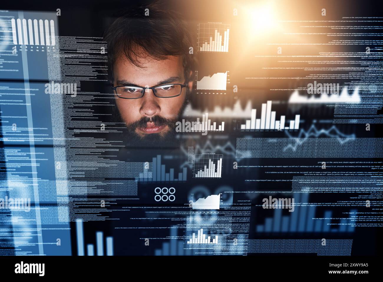 Man Overlay And Programmer With Coding Data And Analysis For Cyber