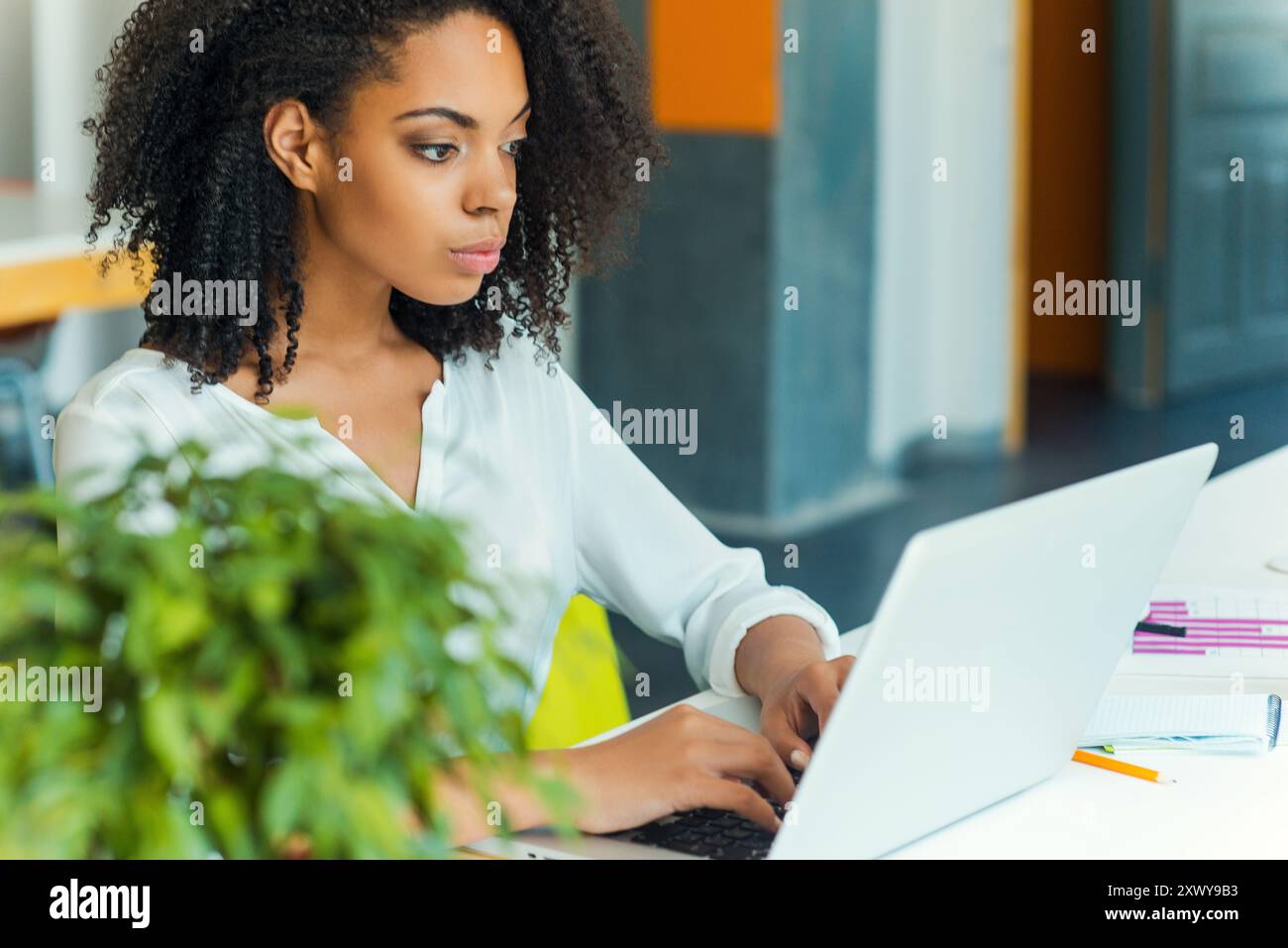 Hard work ensures success. Concentrated young African women working on ...