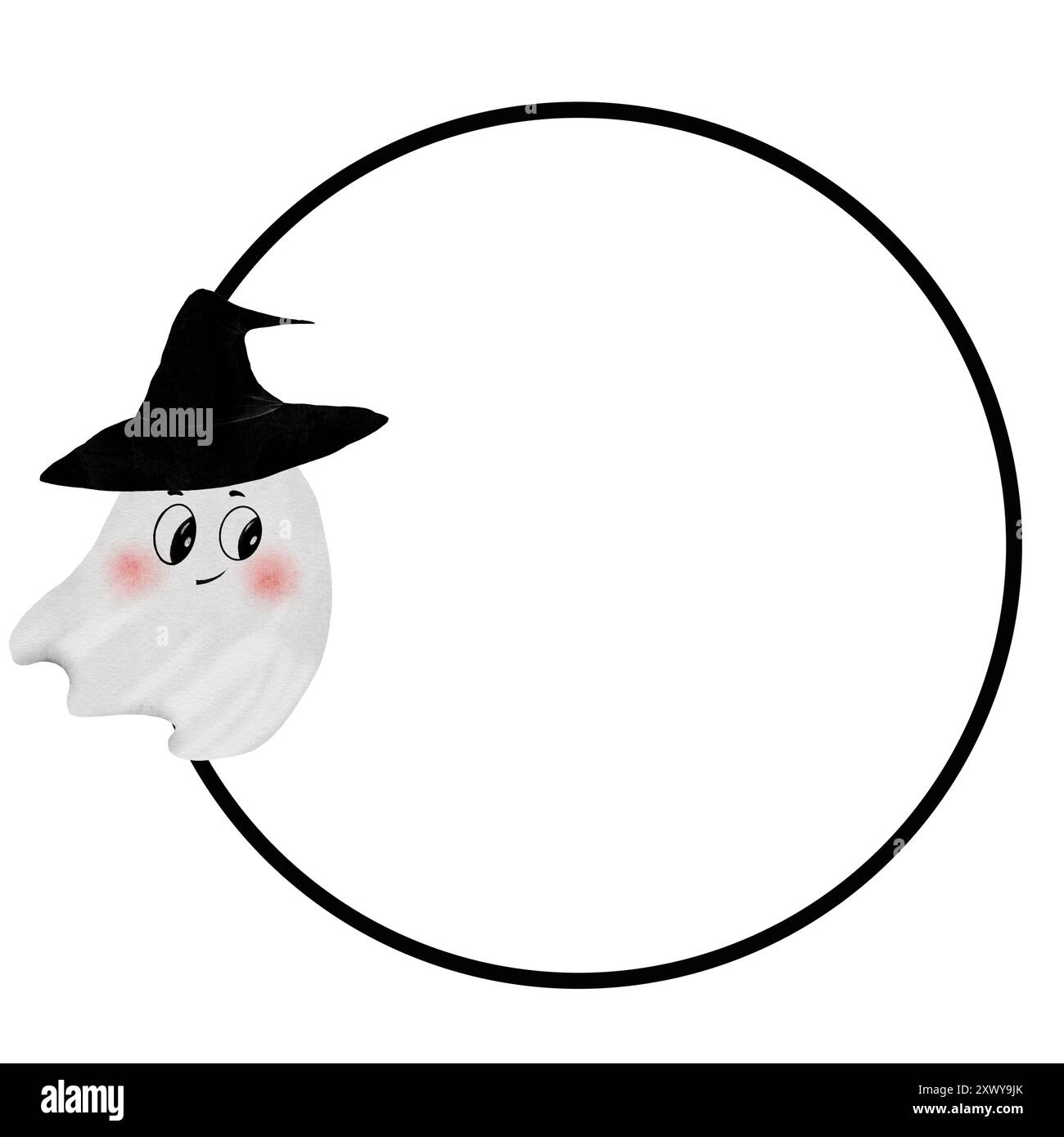 Cute ghost watercolor frame. Hand drawn kawaii monster. Clip art of the ...