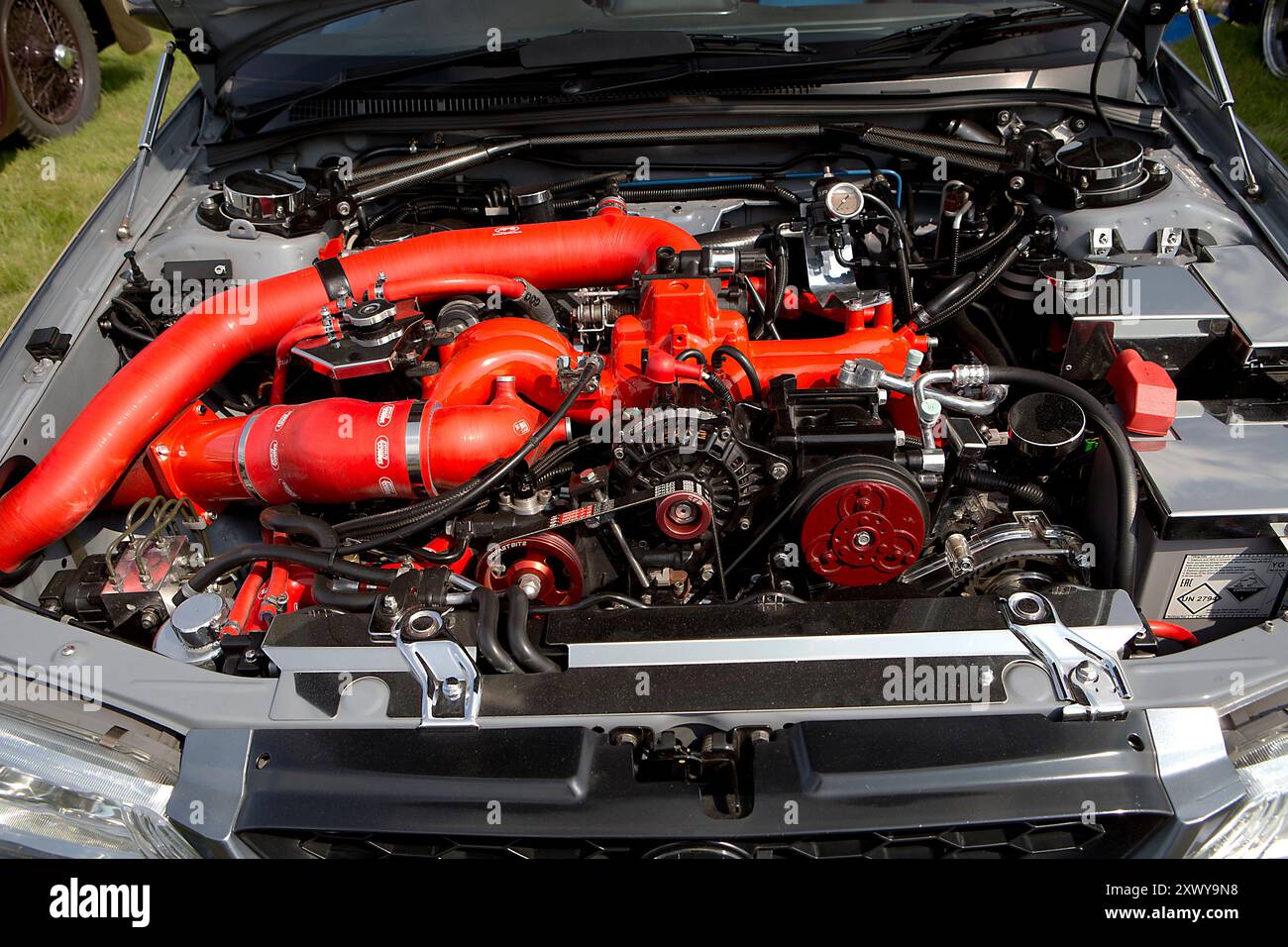 Detailed engine bay of Subaru Impreza Turbo 2000 AWD RB5 at the ...