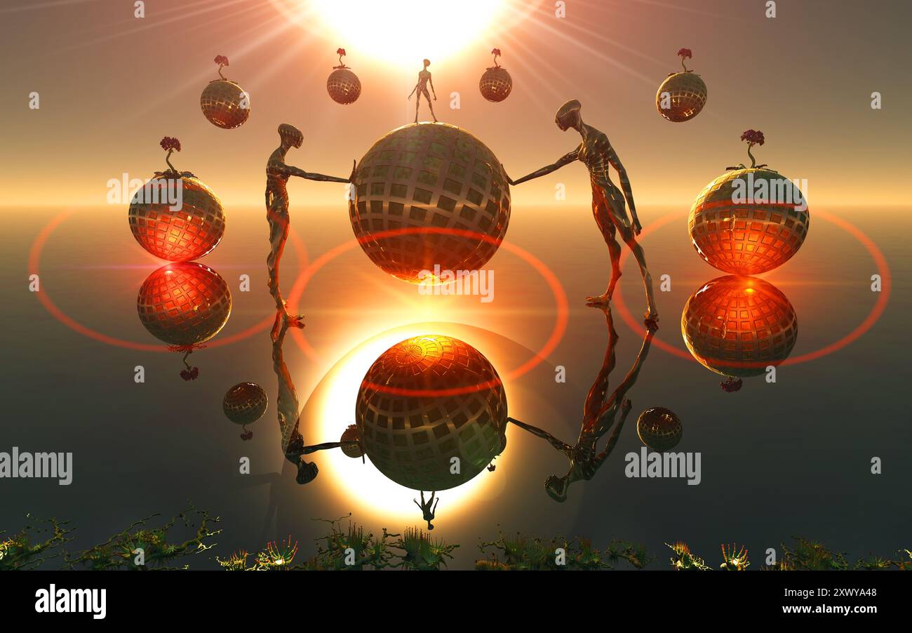 Aliens Programming Garden Spheres Stock Photo - Alamy