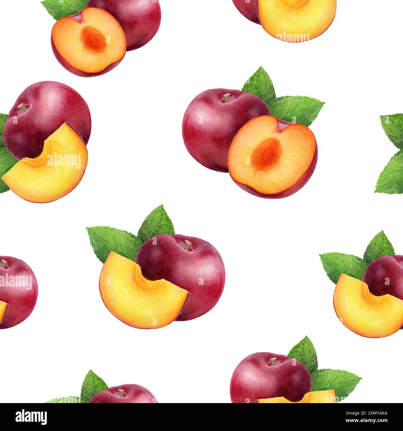 A Watercolor Seamless Pattern of Plums and Peaches for Various Creative ...