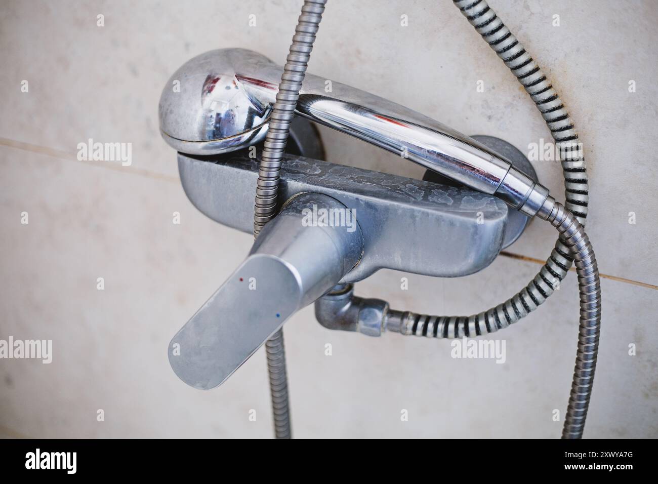 Old chrome tap with limescale deposits Stock Photo - Alamy