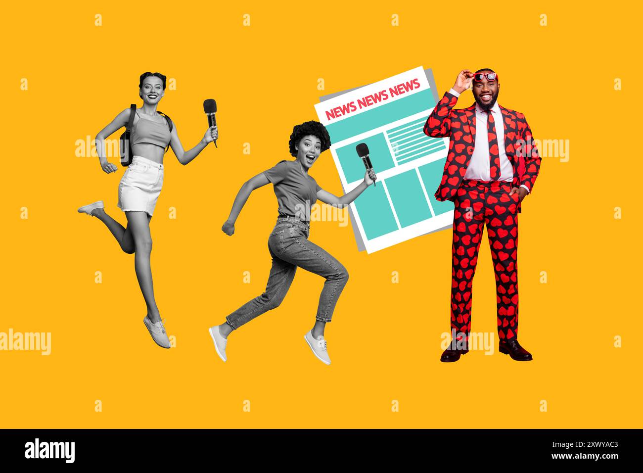 Composite trend artwork 3D sketch image collage of two young lady run ...