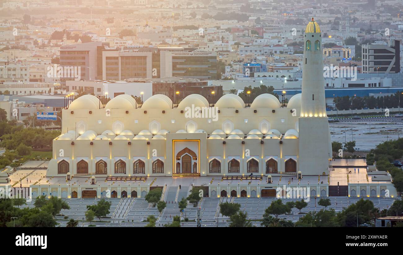 Sunset Aerial view of Imam Abdul Wahab Mosque Doha. Qatar State Mosque ...