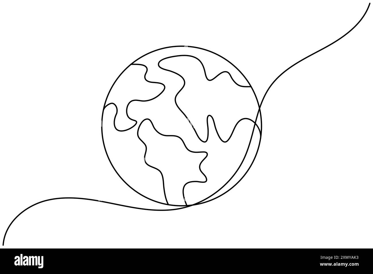 Earth globe continuous one line drawing of isolated outline vector icon ...