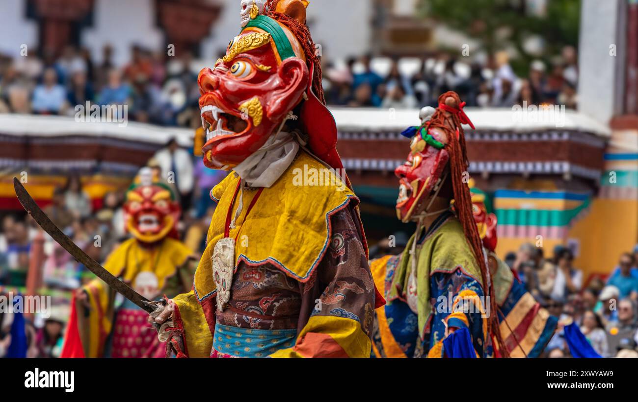 Ladakhi monks wearing traditional costume and performing Cham dance at ...