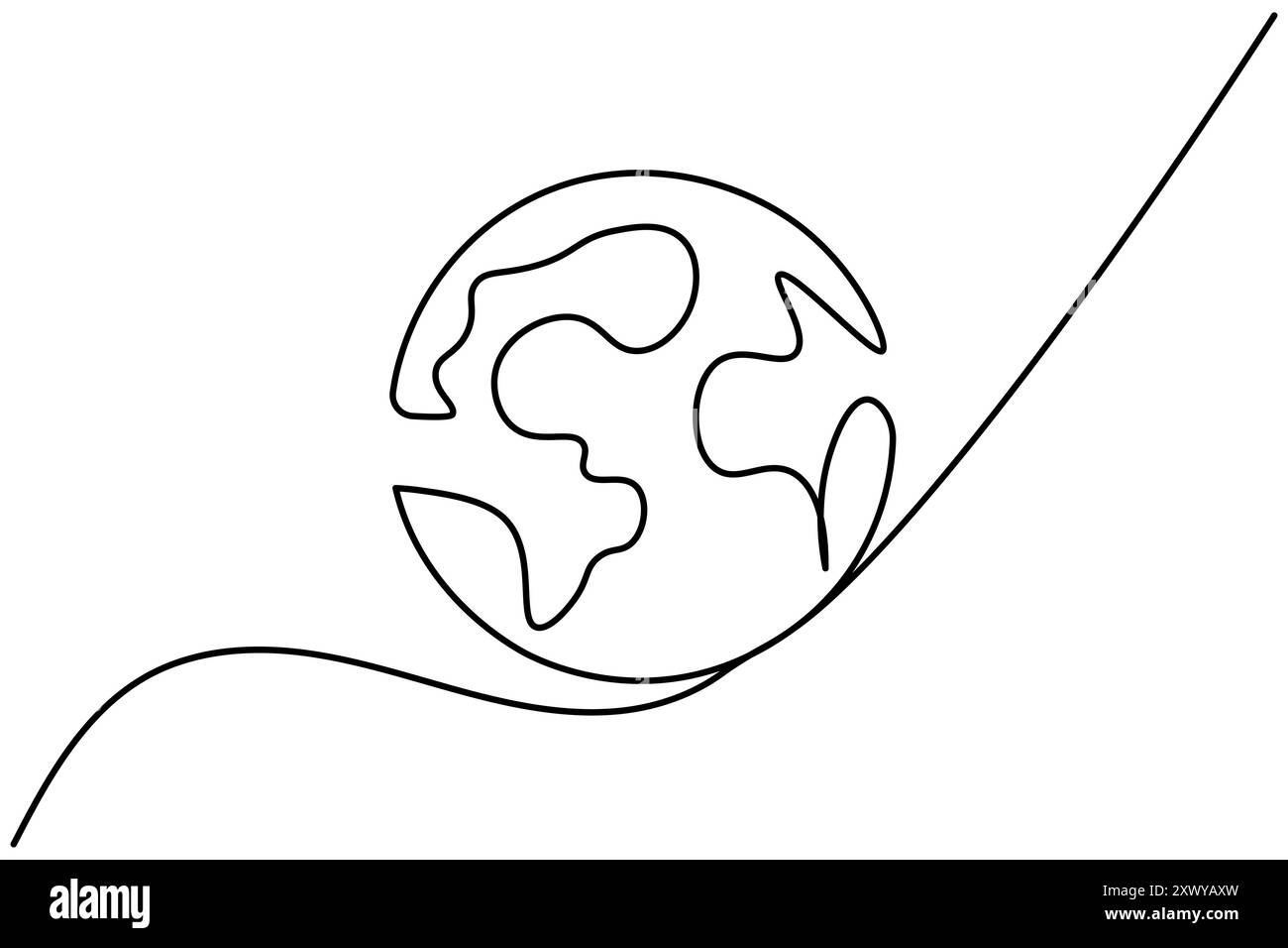 Earth globe continuous one line drawing of isolated outline vector icon ...
